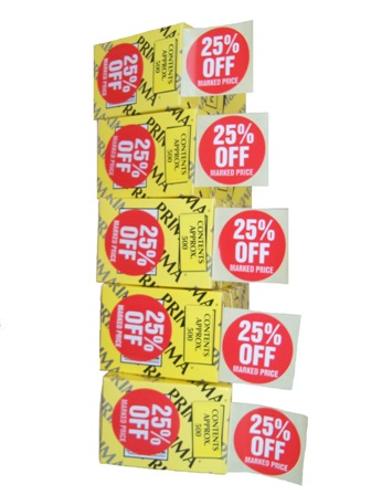 2000 x "25% OFF" Retail Self Adhesive Price Labels Stickers