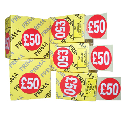 Buy 10,000 x "£50" Retail Price Labels Stickers In Dispenser Rolls (500 ...