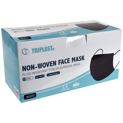 Buy 200 x Black 3 Ply Disposable Type IIR Surgical Medical Grade Face Masks
